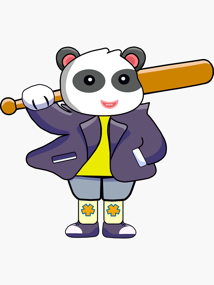 "A cute white panda baseball bat grey suit " Sticker by Newspace ...