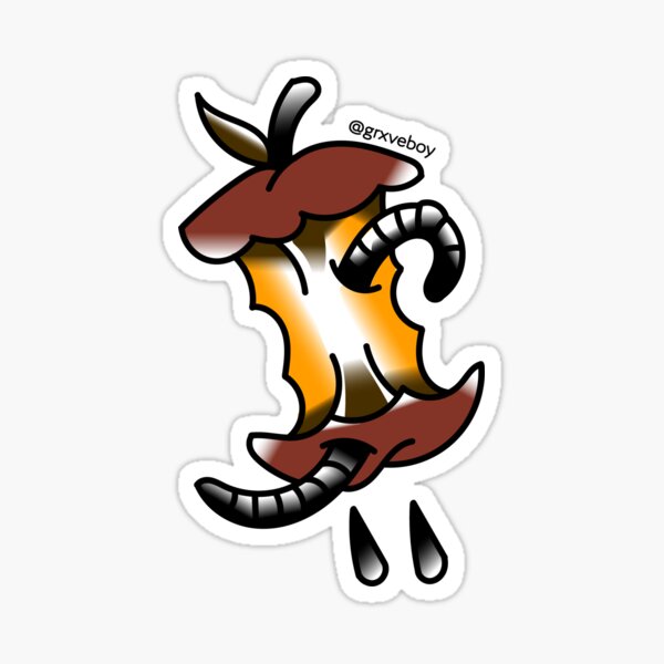 "Rotten Wormy Apple " Sticker by grxveboydesign | Redbubble