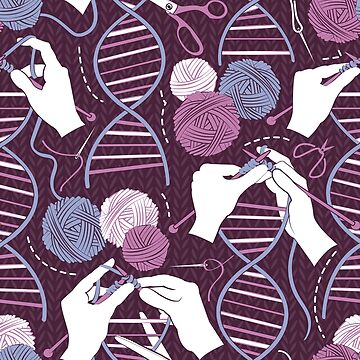 "Knitting DNA // dark purple background indigo blue and pink wool balls ...
