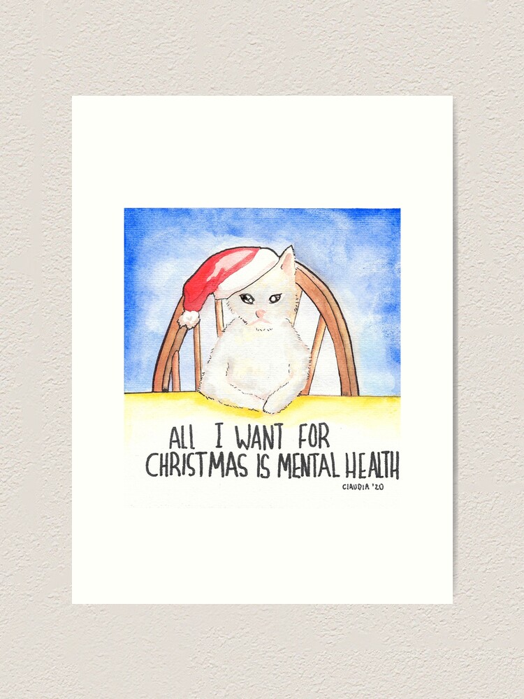 "Christmas sad cat meme" Art Print for Sale by claudsonmars | Redbubble