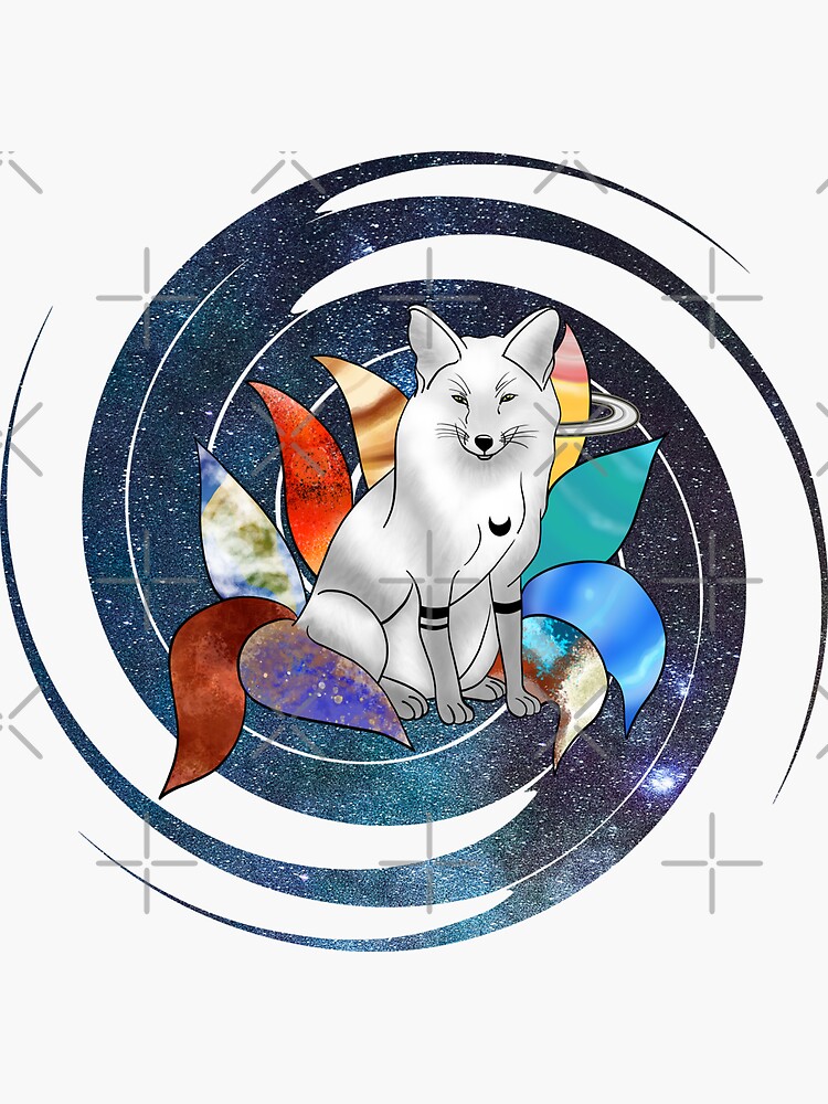 "Galaxy Space Kitsune Fox with Planet Tails" Sticker for Sale by ...