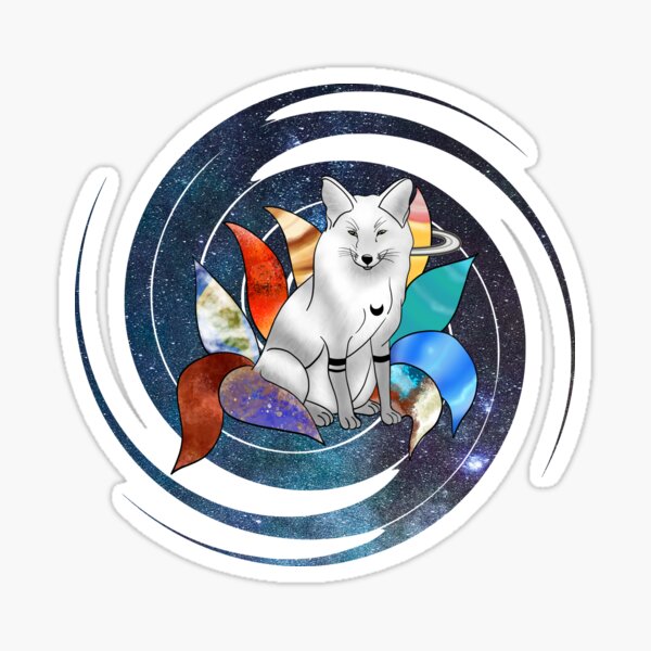 "Galaxy Space Kitsune Fox with Planet Tails" Sticker for Sale by ...