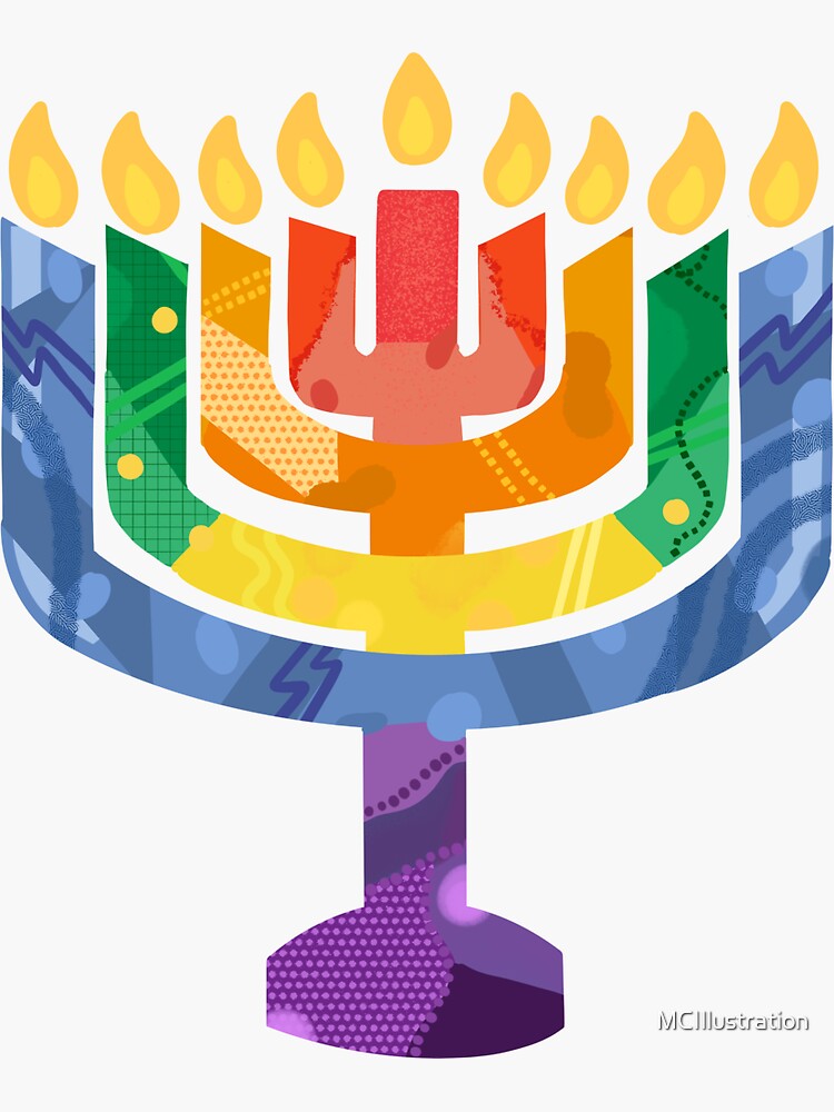 "Rainbow Menorah Hanukkah Design " Sticker for Sale by MCIllustration ...