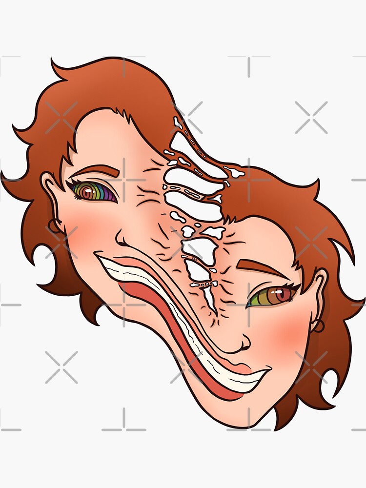 "Trippy redhead split face rainbow" Sticker by Shred-Lettuce | Redbubble