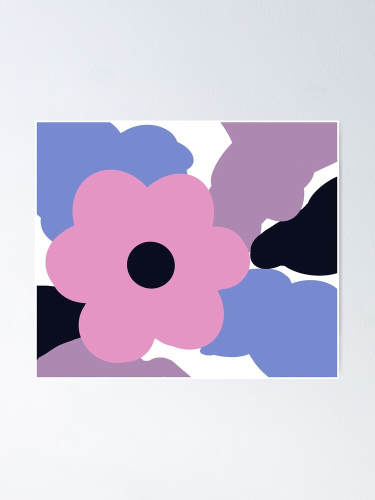 "Pink flowers flowerpower retro in pop art design" Poster by SuArtandCo ...