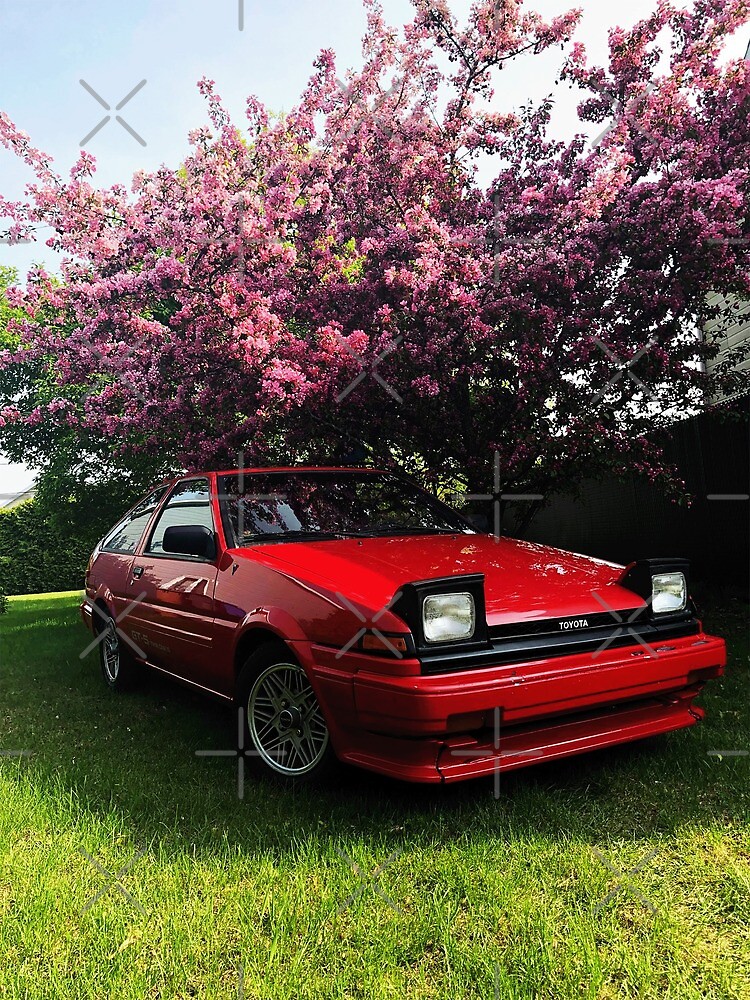Impression artistique « Red Trueno Ae86 with sakura tree Initial D ...