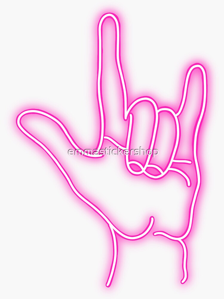 "neon pink rock n roll hand" Sticker for Sale by emmastickershop ...