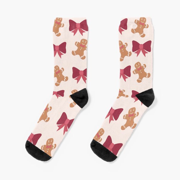 "Gingerbread Man and Red Bow Pattern - Holiday Pattern" Socks for Sale ...
