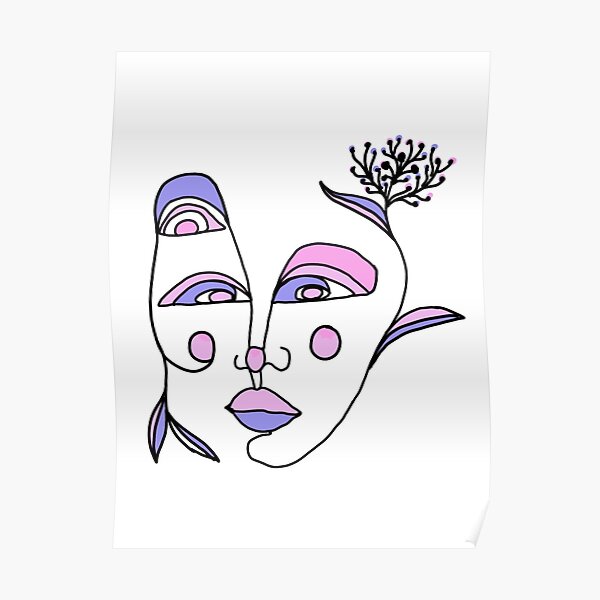 "purple pink abstract line art face doodle " Poster for Sale by ...