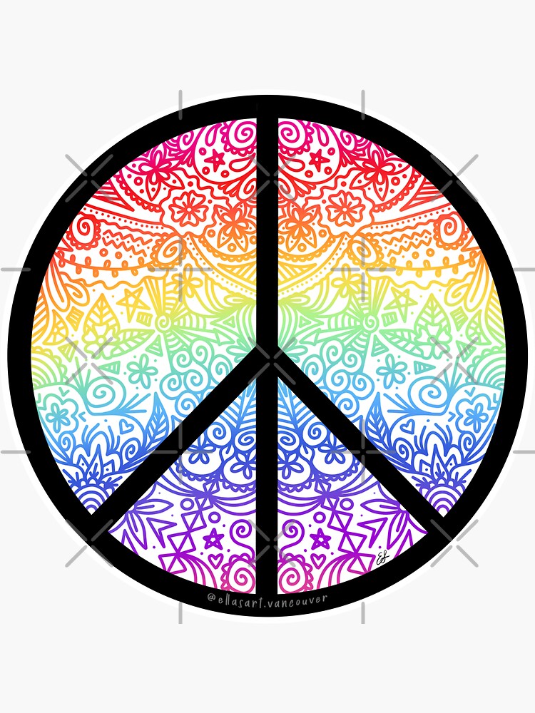 "Rainbow Doodle Peace Sign" Sticker by ellasart-van | Redbubble