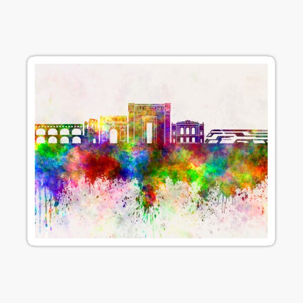 "Montpellier skyline in watercolor background" Sticker for Sale by ...