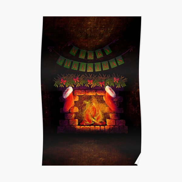 "Merry Christmas! Cozy Fireplace in the North Pole." Poster for Sale by Malgo | Redbubble