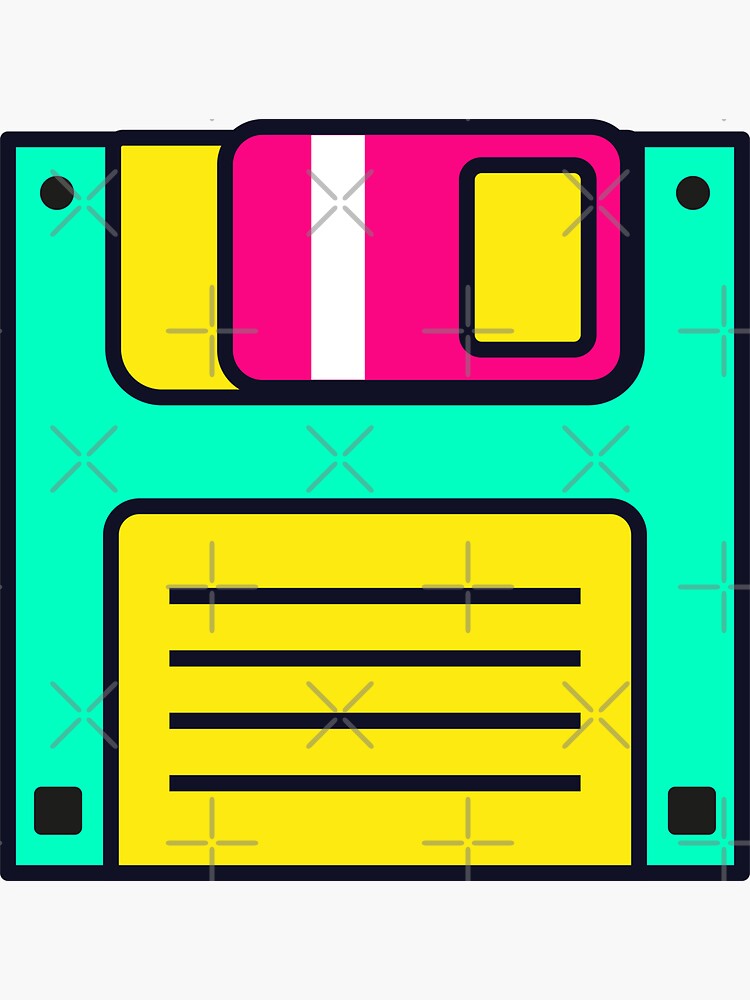 "Colorful neon floppy disk for fans of 80s" Sticker for Sale by PandyPO ...