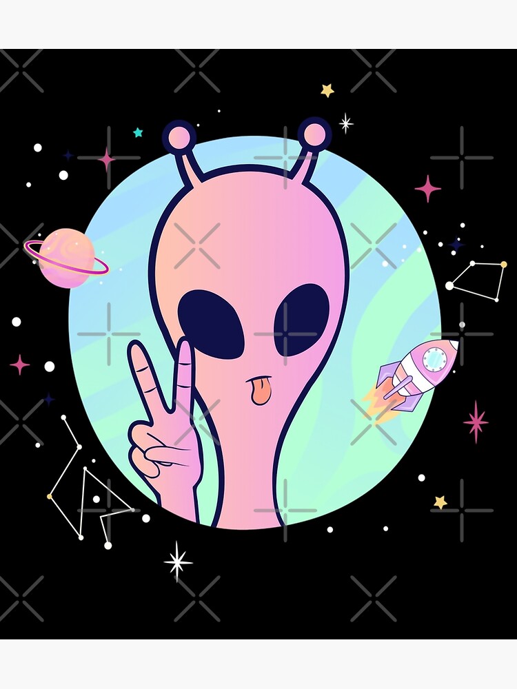 "Peace Sign Cool Trippy Pink Alien" Poster for Sale by qudkin | Redbubble