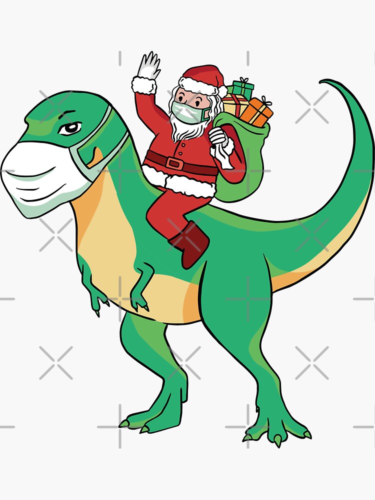 "Santa Riding T-Rex Dinosaur Wearing A Mask" Sticker for Sale by ...