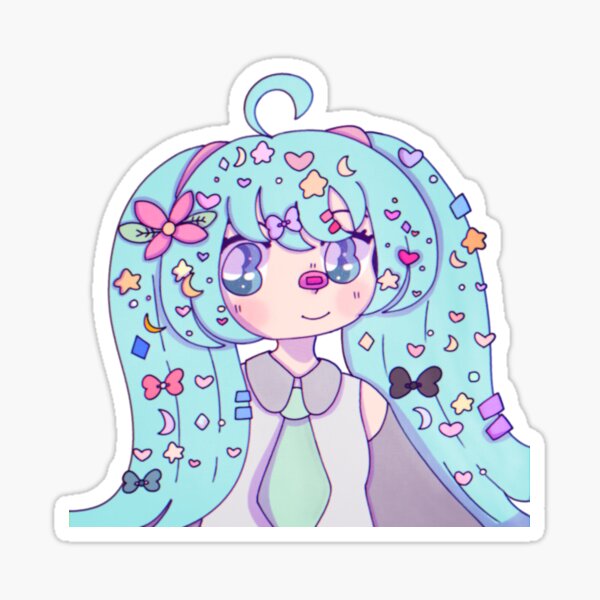 "decora blue hair anime girl miku" Sticker by rabidmomento | Redbubble