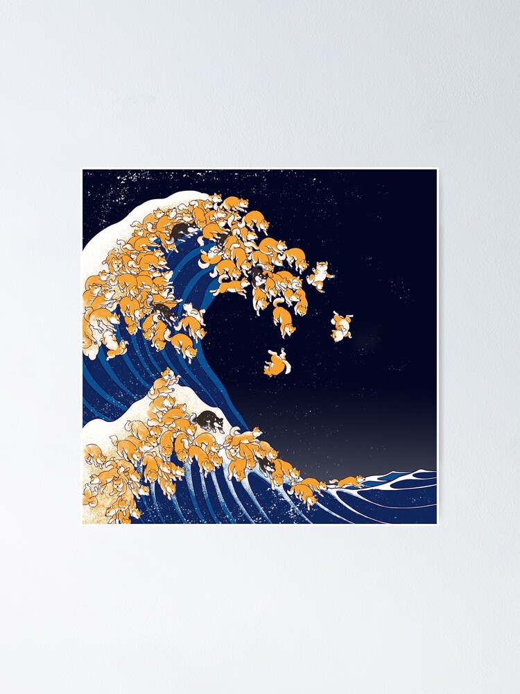 "Shiba Inu The Great Wave in Night" Poster for Sale by bignosework ...