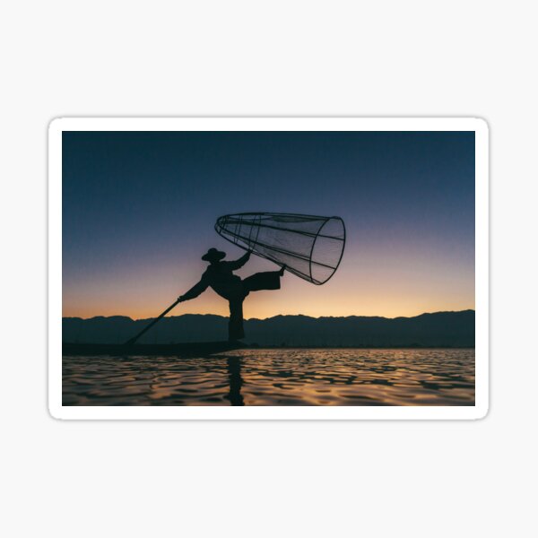 "Silhouette of Traditional Fisherman on Lake Inle, Myanmar" Sticker for ...