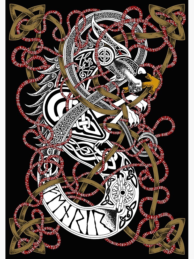 Lámina artística «Fenrir, el lobo, mitología nórdica, nudos de colores» de MythicComicsArt ...