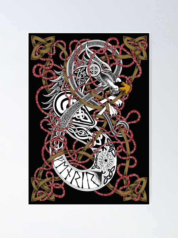 "Fenrir the Wolf Norse Mythology Knotwork Coloured" Poster for Sale by ...
