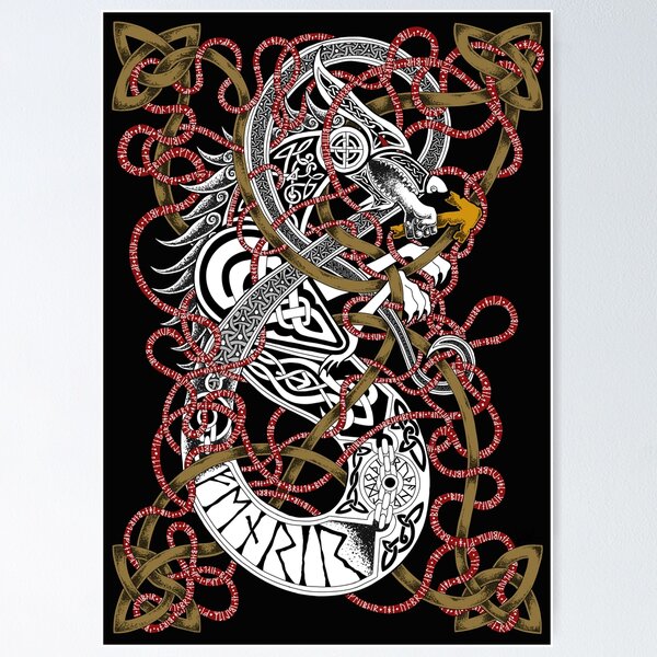 "Fenrir the Wolf Norse Mythology Knotwork Coloured" Poster for Sale by ...