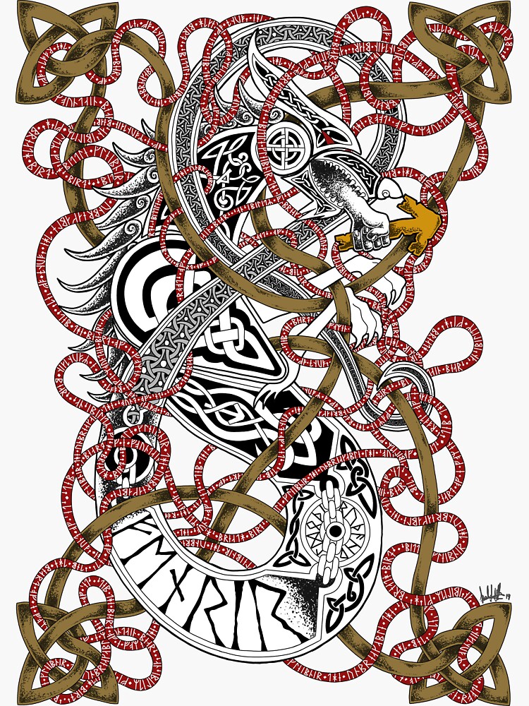 "Fenrir the Wolf Norse Mythology Knotwork Coloured" Sticker by ...