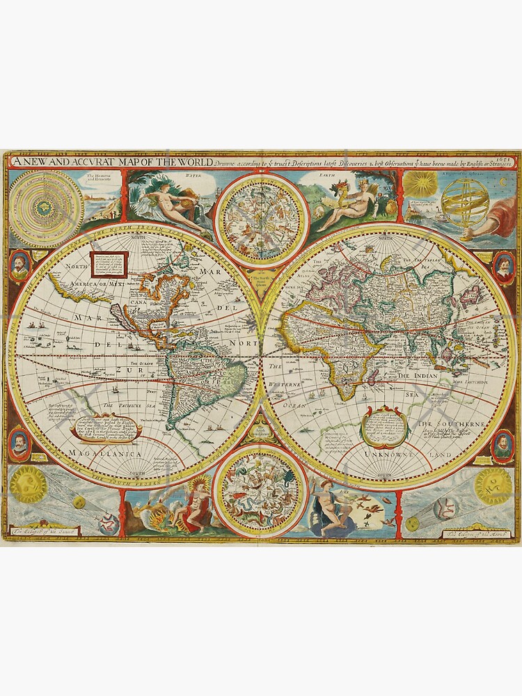 "An Old Map of the World // 1627" Sticker for Sale by Gothicrelics ...