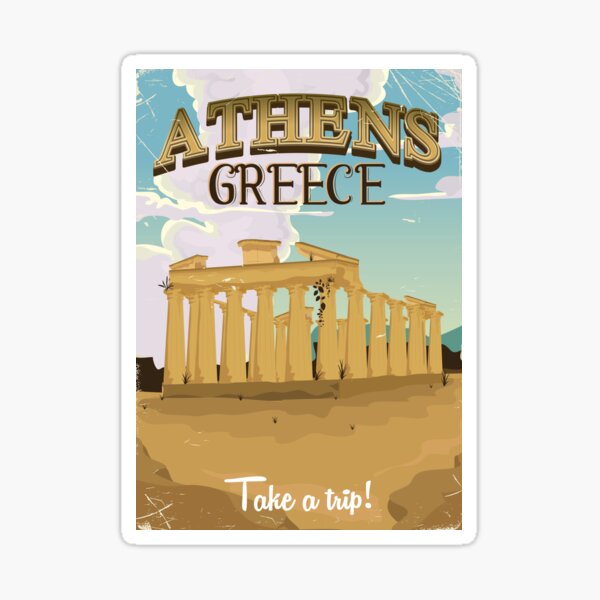 "Athens Greece acropolis vintage travel poster" Sticker by ...