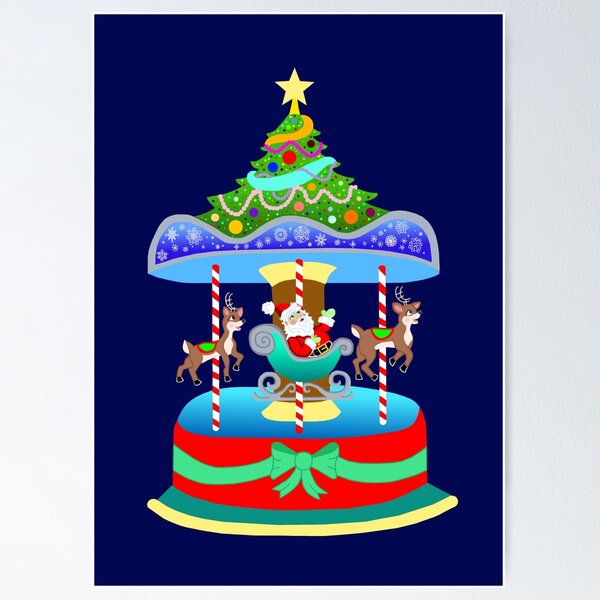 "Christmas Merry-Go-Round Reindeer Carousel " Poster for Sale by ...