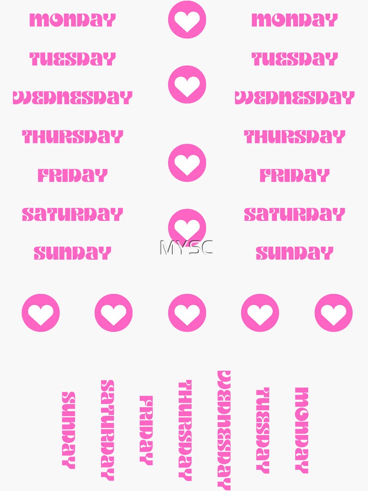"Pink and Girly Days of the Week Sticker Pack 5" Sticker for Sale by ...