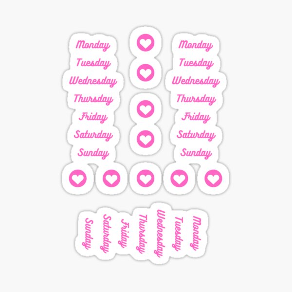 "Pink and Girly Days of the Week Sticker Pack 6" Sticker for Sale by ...