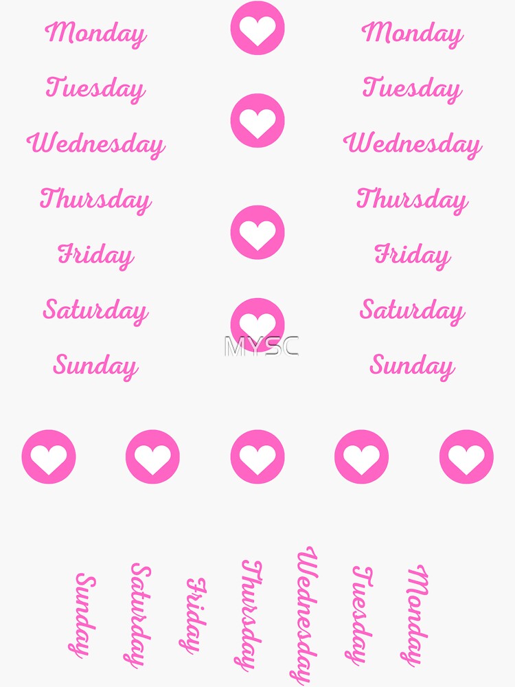 "Pink and Girly Days of the Week Sticker Pack 8" Sticker for Sale by ...