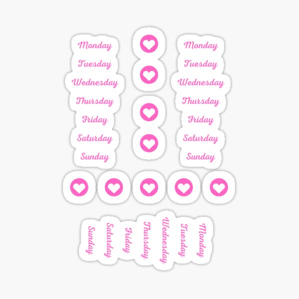 "Pink and Girly Days of the Week Sticker Pack 8" Sticker for Sale by ...