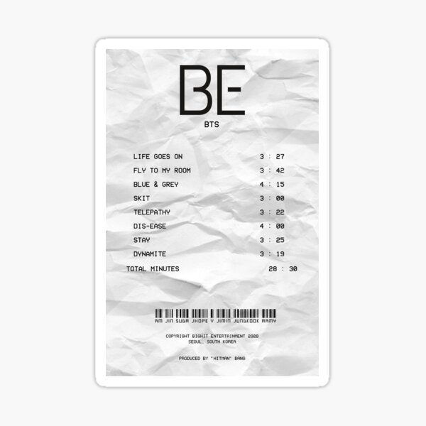 "BTS "BE" album receipt" Sticker by lovely-day | Redbubble