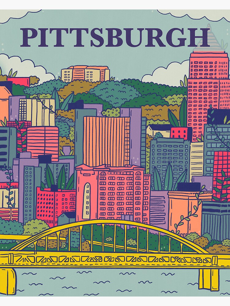 "Pittsburgh Illustration, City of Pittsburgh, PA Drawing" Sticker for ...