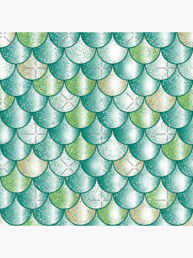 "Sparkly Mermaid Satin Fish Scales Teal Green Gold " Sticker by ...