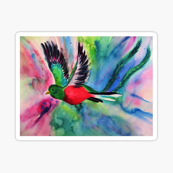 "Flying Quetzal Watercolor Painting" Sticker for Sale by julyperson ...