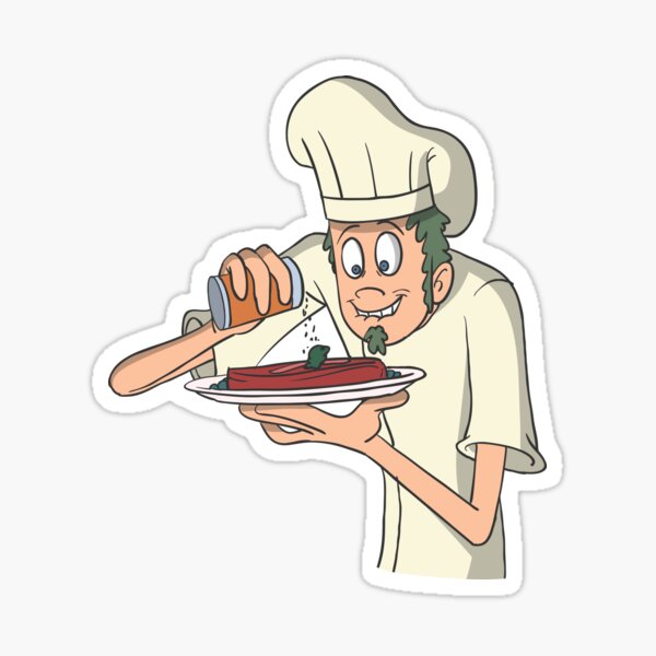"Chef cook seasons a steak" Sticker for Sale by ansgarhugo | Redbubble