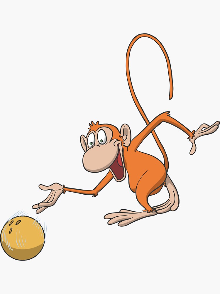 "Monkey throwing a bowling ball" Sticker by ansgarhugo | Redbubble
