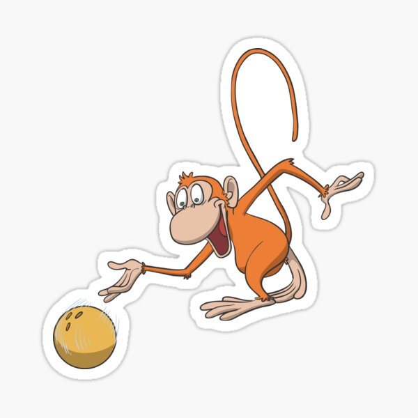 "Monkey throwing a bowling ball" Sticker by ansgarhugo | Redbubble