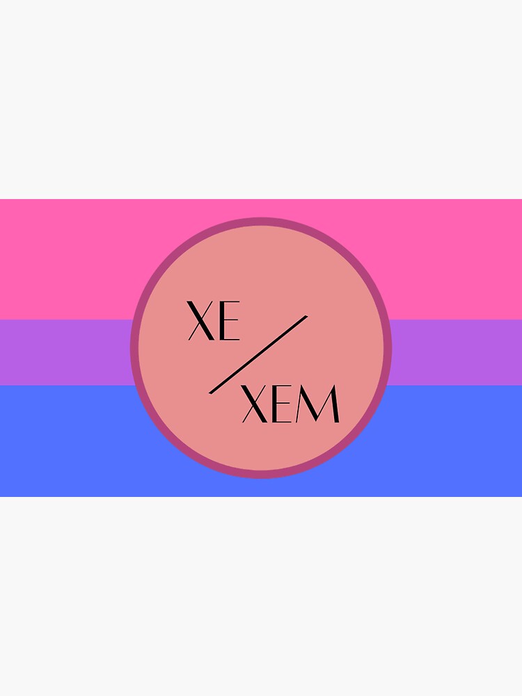 "Xe/Xem Pronouns with Bi Flag" Sticker by MysticTeaKettle | Redbubble