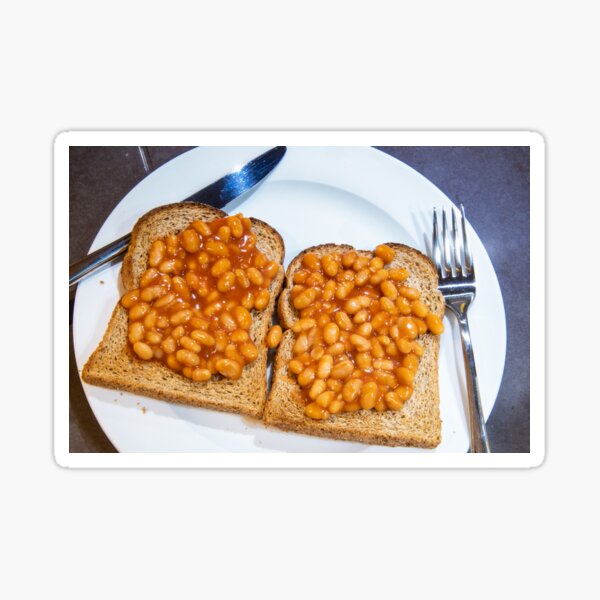 "Baked beans on toast on white plate" Sticker for Sale by krisgreenwood ...
