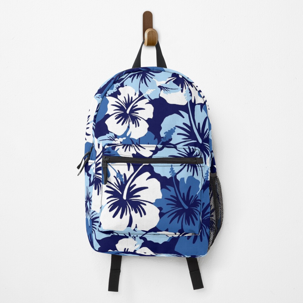 "Epic Hibiscus Hawaiian Floral Aloha Shirt Print - Blue" Backpack for ...