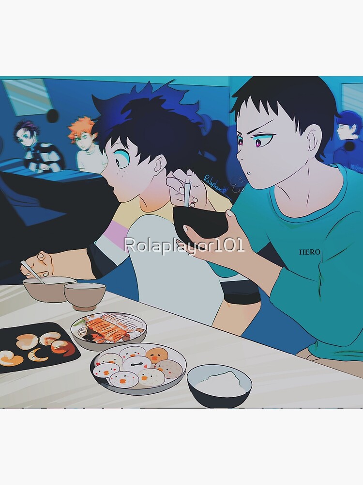 "Eating with Shinra and Midoriya" Poster by Rolaplayor101 | Redbubble