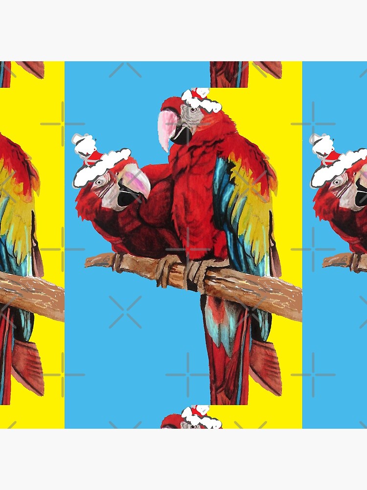 "Christmas Macaw - Here Comes Santa Macaws! - on Blue and Yellow" Throw ...