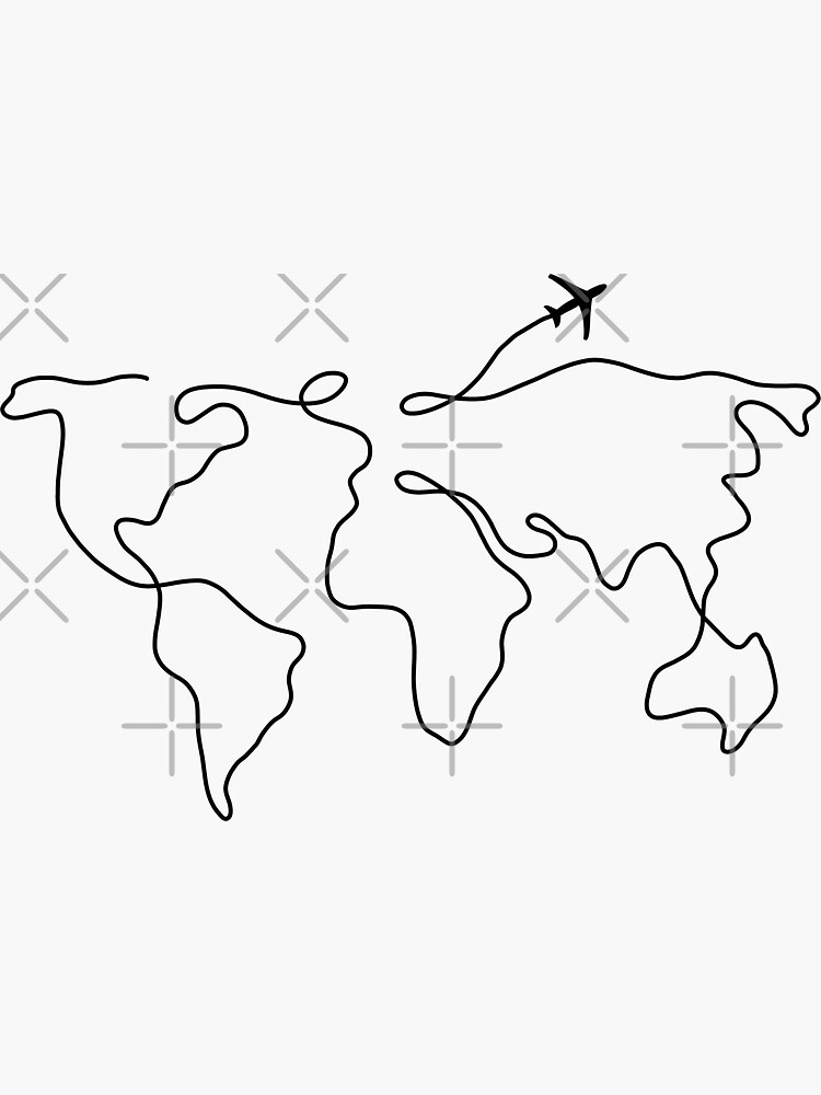 "World Map Line Art" Sticker for Sale by NYXFN | Redbubble