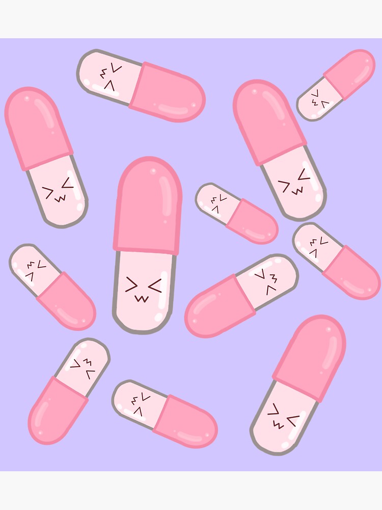 "kawaii pills with purple background and cute faces" Sticker for Sale ...