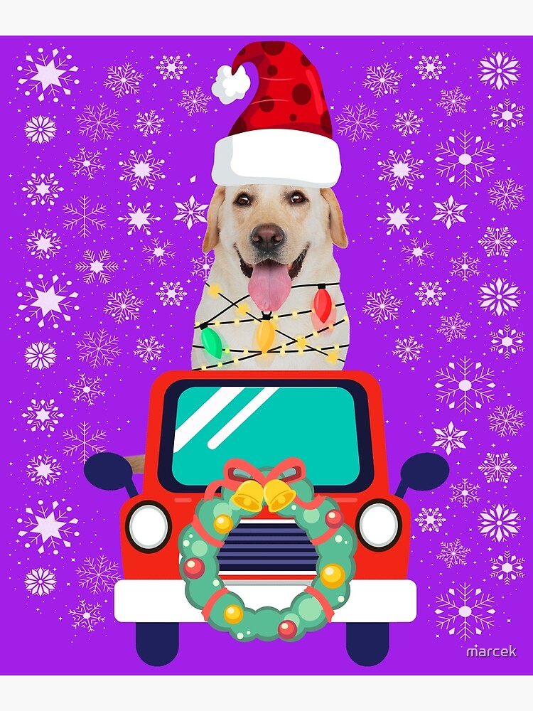 Póster «Navidad Labrador Retriever Perro rojo camión árbol luces nieve ...