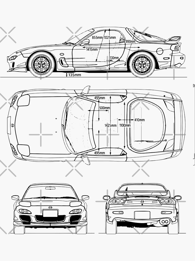 "Mazda Rx-7 blueprints " Sticker for Sale by FixedTropical | Redbubble