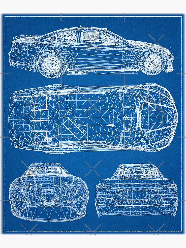 "Nascar Racing car Blueprint project Formula background" Sticker for ...